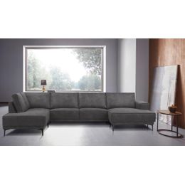Wohnlandschaft OTTO HOME "XXL Sofa Oland, Struktur, Flachgewebe, Luxus-Microfaser, Boucle", grau (anthrazit), B:345cm H:85cm T:210cm, Struktur weich (100% Polyester);Luxus-Microfaser (100% Polyester);Webstoff (100% Polyester), Sofas, Wohnlandschaft, U-Form, 345 cm, Wellenunterfederung, Skandi-Design, Metallf&uuml;&szlig;e