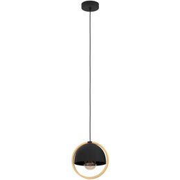 Eglo H&auml;ngeleuchte "Callow H&auml;ngelampe, Pendelleuchte, Esszimmerlampe, Metall, Holz, E27", 1, &Oslash; 23cm H: 110cm, 1 Stk.schwarz, Wohnzimmer, Leuchten,