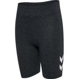 Trainingstights Hummel "HMLJR LOGO SHORT TIGHTS", Jungen, Gr. 164, N-Gr, schwarz (schwarz melange), Obermaterial: 57% Baumwolle, 38% Polyester, 5% Elasthan, Hosen