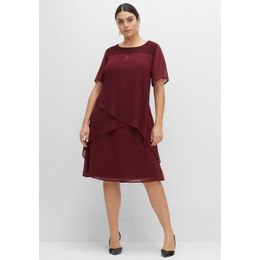 sheego Gro&szlig;e Gr&ouml;&szlig;en Cocktailkleid aus Chiffon, weinrot, Gr&ouml;&szlig;e 54 - Damen