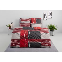 Bettw&auml;sche OTTO HOME "Kelian", rot (anthrazit, rot), B/L: 200cm x 200cm, 1 Stk., 2 Stk., Linon, B/L: 80cm x 80cm & 80cm x 80cm, 3, Linon, Obermaterial: 100% Baumwolle, Bettw&auml;sche, Bettw&auml;sche, in verschiedenen Qualit&auml;ten, gemusterte Bettw&auml;sche