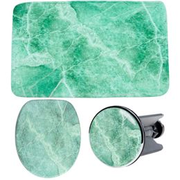 Badaccessoire-Set Sanilo "Marmor Gr&uuml;n", gr&uuml;n (gr&uuml;n, wei&szlig;), MDF, Polyester, Polyresin (Kunststein), Badaccessoires-Sets, bestehend aus WC-Sitz, Badteppich und Waschbeckenst&ouml;psel