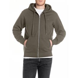 Kapuzensweatjacke Replay, Herren, Gr. L, gr&uuml;n (mud gr&uuml;n), Sweatware, Obermaterial: 80% Baumwolle, 20% Polyester, unifarben, normal, Rundhals, angesetztes B&uuml;ndchen, Sweatjacken