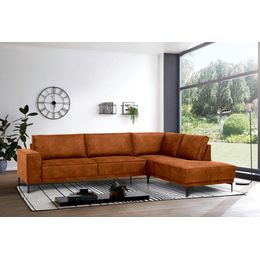 Ecksofa OTTO HOME "OLAND L-Form, B: 289 cm, Skandi-Design", braun (cognac), B:289cm H:85cm T:210cm, Struktur weich (100% Polyester);Luxus-Microfaser (100% Polyester);Webstoff (100% Polyester), Sofas, Ecksofa, Struktur, Flachgewebe, Luxus-Microfaser, Boucle
