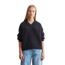 Marc O'Polo Strickpullover MARC O'POLO DENIM "aus kuscheligem Schurwolle-Mohair-Mix", Damen, Gr. L, blau (blau depths), Obermaterial: 36% Schurwolle, 31% Polyamid, 15% Polyester, 15% Mohair, 3% Elasthan, unifarben, V-Ausschnitt, Pullover Strickpullover