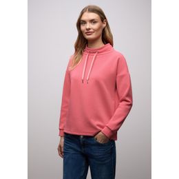 Langarmshirt Street One, Damen, Gr. 36, striking coral, Stoff, 46% Modal, 46% Polyester, 8% Elasthan, unifarben, normal normal, hoch geschlossener Ausschnitt, abgesteppt, Shirts Langarmshirt, im Silk Look