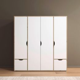 Dreht&uuml;renschrank Rauch "Kleiderschrank Schrank Garderobe W&auml;scheschrank NARAI mit Schubladen", wei&szlig; (eiche artisan, alpinwei&szlig;), B:187cm H:194cm T:53cm, Holzwerkstoff, Schr&auml;nke, Dreht&uuml;renschrank, Griffausfr&auml;sungen f&uuml;r eine grifflose Optik TOPSELLER MADE IN GERMANY