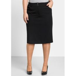 Bleistiftrock sheego, Damen, Gr. 48, schwarz, 62% Polyester, 33% Viskose, 5% Elasthan, Einsatz:17% Elasthan, 83% Polyamid, unifarben, knielang, R&ouml;cke Bleistiftrock