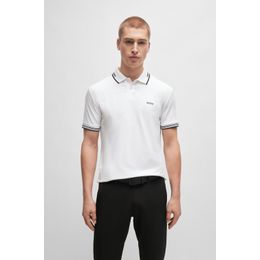 Poloshirt BOSS Green "Paul", Herren, Gr. L, wei&szlig; (wei&szlig;100), Jersey, Obermaterial: 92% Baumwolle, 8% Elasthan, unifarben, slim fit, hoch geschlossener Ausschnitt, eingesetzt B&uuml;ndchen kontrastfarben, Shirts, mit Polokragen