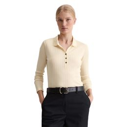 Marc O'Polo Langarm-Poloshirt MARC O'POLO "aus Organic-Cotton-Modal-Mix", Damen, Gr. L, raw cream, Obermaterial: 52% Baumwolle, 48% Modal, unifarben, regular fit, normaler Saum, Shirts