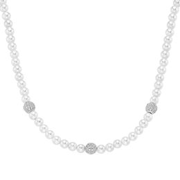 Collier "mit Zirkonia und Muschelkern-Perlen, Silber 925", silber, Giorgio Martello MILANO, Halsketten, Damen, 45cm, Silber 925 (Sterlingsilber), Collier
