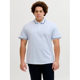 Jack & Jones PlusSize Poloshirt "JJEPAULOS POLO SS NOOS PLS", Herren, Gr. 4XL, celestial blau detail:play, Piqu&eacute;, Obermaterial: 100% Baumwolle, JACK & JONES PLUSSIZE, regular fit taillenbedeckt, ohne Ausschnitt, Shirts, mit Logo Stickerei