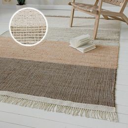 Teppich OTTO HOME "Dallin", sand beige, B:130cm H:4mm L:190cm, Baumwolle, Jute, Teppiche, Teppich, 80% Jute, handgewebt, mit Fransen, Wohnzimmer, Naturfaser