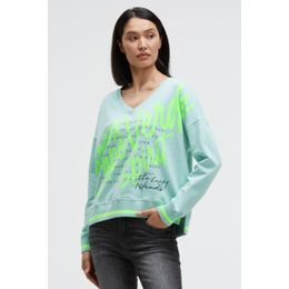 Sweater SOCCX, Damen, Gr. L, misty mint, Sweatware, Material: 95% Baumwolle, 5% Elasthan, bedruckt, regular fit normal, V-Ausschnitt, eingesetzt Rippb&uuml;ndchen, Sweatshirts Sweater, mit Seitenschlitze