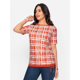 Kurzarmshirt Inspirationen "Shirt", Damen, Gr. 42, orange (orange, ecru, bedruckt), 92% Polyester, 8% Elasthan, gemustert, mehrfarbig, U-Boot-Ausschnitt, Shirts