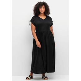 sheego Damen Jerseykleid mit Tunnelzug am &Auml;rmel, schwarz, Gr&ouml;&szlig;e 50