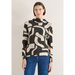 Langarmshirt Cecil, Damen, Gr. M (40), raw khaki melange, Stoff, 67% Viskose, 28% Polyester, 5% Elasthan, gemustert, comfort fit normal, hoch geschlossener Ausschnitt, B&uuml;ndchen, Shirts Langarmshirt, im Melange Look