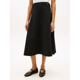 A-Linien-Rock Tommy Hilfiger "GOLD BUTTON MIDI SKIRT", Damen, Gr. XL (46), schwarz, Web, Obermaterial: 71% Baumwolle, 29% Polyester, unifarben, ausgestellt wadenlang, R&ouml;cke A-Linien-Rock, mit Zierkn&ouml;pfen