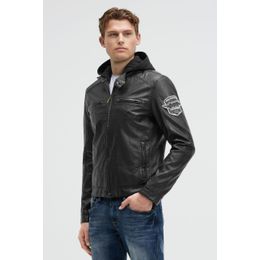 Lederimitatjacke CAMP DAVID, Herren, Gr. L, schwarz, schwarz, Web, Material Oberstoff: 100% Viskose, Material Kapuze: 100% Baumwolle, Beschichtung: 100% Polyurethan, Futter Rumpf: 100% Baumwolle, Futter &Auml;rmel: 100% Polyester, unifarben, regular fit normal, eingesetzt 1-Knopf-Manschette, Jacken, mit abtrennbarer Kapuze