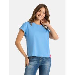 LIEBLINGSST&Uuml;CK T-Shirt LIEBLINGSST&Uuml;CK "CamilaEP", Damen, Gr. L, skyblau, Single Jersey, Obermaterial: 100% Baumwolle, clean, unifarben, h&uuml;ftlang, Rundhals, mit Umschlag, Shirts T-Shirt, &Auml;rmel mit Umschlag, Rundhals