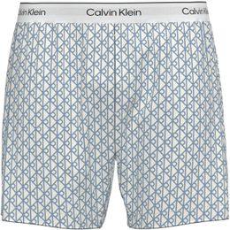 Schlafshorts "BOXER TRAD", Herren, Gr. XL (54), N-Gr, icon cotton emblem chalk, gulf blau, Single Jersey, Obermaterial: 100% Baumwolle, Calvin Klein Underwear, Basic, Basic kurz, Hosen, mit Muster