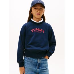 Sweatshirt Tommy Hilfiger, M&auml;dchen, Gr. 14 (164), schwarz night navy, Sweatware, Obermaterial: 78% Baumwolle, 18% Polyester, 4% Elasthan, unifarben, regular fit normal, Rundhals, eingesetzt Rippb&uuml;ndchen, Sweatshirts Sweatshirt, Regular fit, f&uuml;r Kinder bis 16 Jahre