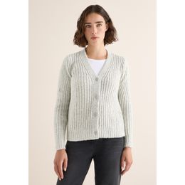 Cardigan Cecil, Damen, Gr. L (42), metal grau melange, Web, 58% Baumwolle, 24% Polyacryl, 10% Nylon, 8% Polyester, unifarben, normal normal, V-Ausschnitt, Strickb&uuml;ndchen, Strickjacken, Grobstrick