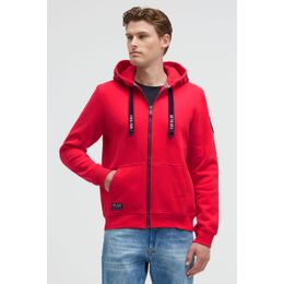 Kapuzensweatjacke CAMP DAVID, Herren, Gr. L, rot (summer rot), Material: 50% Baumwolle, 50% Polyester, bedruckt, relaxed fit normal, hoch geschlossener Ausschnitt, eingesetzt Rippb&uuml;ndchen, Sweatjacken, mit Baumwolle