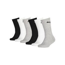 Socken Puma "Puma JUNIOR CREW SOCK 6P ECOM", Damen, Gr. 27-30, schwarz-wei&szlig; (schwarz, wei&szlig;, grau), Baumwollmischung, uni und meliert, normal, Socken Socken, gepolsterte Sohle f&uuml;r zus&auml;tzlichen Komfort