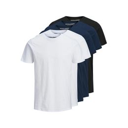 Jack & Jones T-Shirt JACK & JONES "JJEORGANIC BASIC TEE SS O-NE 5PK MP NOOS", Herren, Gr. S, blau (wei&szlig;, navy, schwarz), Single Jersey, Obermaterial: 100% Baumwolle, unifarben, normal h&uuml;ftbedeckend, Rundhals, Shirts T-Shirt