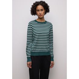 Rundhalspullover Street One, Damen, Gr. 46, mediterra gr&uuml;n, Stoff, 86% Viskose, 14% Polyester, gestreift, normal normal, Rundhals, Rippb&uuml;ndchen, Pullover Rundhalspullover, Rundhalsausschnitt