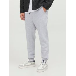 Jack & Jones Sweathose JACK & JONES "JPSTGORDON mit Kordelzug und Komfortbund", Herren, Gr. L, N-Gr, grau (light grau melange), angeraute Sweatware, Obermaterial: 61% Polyester, 39% Baumwolle, unifarben, normal kn&ouml;chellang, Hosen Sweathose, unifarben, modisch, regular fit, Sweatware