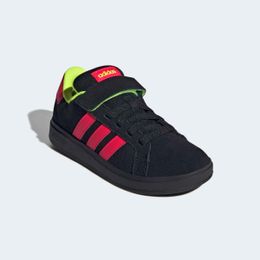 M&auml;dchen Sneaker "GRAND COURT 00S KIDS", adidas Sportswear, Gr. 32core schwarz, lucid rot, lucid lemon, Leder, Textil, Schuhe, Design auf den Spuren