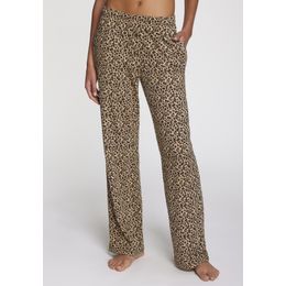 s.Oliver Damen Pyjamahose, Gr. 48braun, schwarz, gemustert, Single Jersey, Obermaterial: 50% Baumwolle, 50% Viskose, gemustert, Hosen, mit weitem Bein