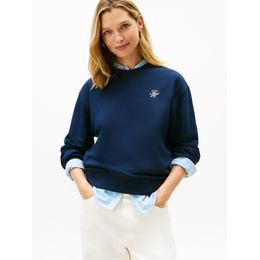 Sweatshirt Tommy Hilfiger "TH SCRIPT REG TERRY SWTSHRT", Damen, Gr. M (38), schwarz night navy, Sweatware, Obermaterial: 83% Baumwolle, 13% Polyester, 4% Elasthan, unifarben, regular fit normal, Rundhals, Rippb&uuml;ndchen, Sweatshirts Sweatshirt, Baumwollmischung, Stretch, regular fit