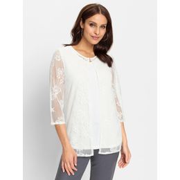 2-in-1-Shirt Lady "2-in-1-Shirt", Damen, Gr. 38, beige (ecru), 100% Polyester, Top:5% Elasthan, 95% Viskose, unifarben, Rundhals, Shirts 2-in-1 Shirt