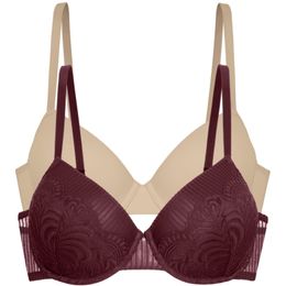 Halbschalen-BH Dorina "Emersyn", Damen, Gr. 90, Cup C, beige (rot, beige), Obermaterial: 64% Polyamid, 27% Polyester, 9% Elasthan, BHs, gepolsterte Cups, st&uuml;tzende B&uuml;gel