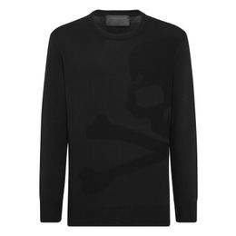 Philipp Plein Herren Rundhalspullover "Skull&Bones"02, schwarz, Gr. S, Obermaterial: 80% Baumwolle, 20% Wolle, Pullover