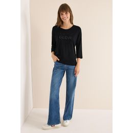 3/4-Arm-Shirt Cecil, Damen, Gr. XS (36), schwarz, Web, 50% Modal, 50% Baumwolle, bedruckt, comfort fit normal, Rundhals, abgesteppt, Shirts 3/4-Arm-Shirt, im soften Baumwoll-Mix
