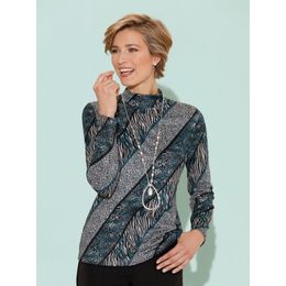 Langarmshirt CLASSIC "Winter-Shirt", Damen, Gr. 44, bunt (aquapetrol, schwarz, bedruckt), 95% Polyester, 5% Elasthan, gemustert, mehrfarbig, Shirts Langarmshirt