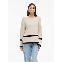 Rundhalspullover Vila "VIRIL O-NECK OVERSIZE L/S KNIT TOP- NOOS", Damen, Gr. M, super light natural melan stripes:schwarz, Strick, Obermaterial: 50% Viskose, 28% Polyester, 22% Nylon, gestreift, oversize normal, Rundhals, Pullover Rundhalspullover