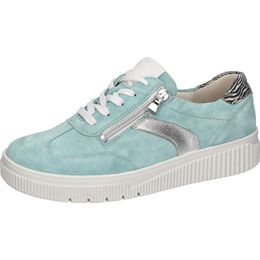 Waldl&auml;ufer Plateausneaker WALDL&Auml;UFER "K-SANSA", Damen, Gr. 6 (39), blau (mint, silberfarben, wei&szlig;), Nappaleder, Nubukleder, Veloursleder, kontrastfarbene Details, metallic, Schuhe Plateausneaker, Schn&uuml;rschuh, Halbschuh, Freizeitsneaker mit Leder-Fu&szlig;bett, K-Weite
