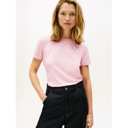 Kurzarmshirt Tommy Hilfiger "TH SCRIPT REG C-NK SS TEE", Damen, Gr. XS (34), pink, Single Jersey, Obermaterial: 95% Baumwolle, 5% Elasthan, unifarben, regular fit normal, Rundhals, Shirts, Stretch, Baumwollmischung, regular fit