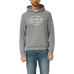 Hoodie s.Oliver, Herren, Gr. 3XL, mid grau, Sweatware, Obermaterial: 70% Baumwolle, 30% Polyester, bedruckt, regular fit normal, ohne Ausschnitt, Rippb&uuml;ndchen, Sweatshirts Hoodie, mit Logo Print