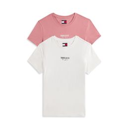 Tommy Jeans Damen Kurzarmshirt "TJW 2PACK ESSENTIAL LOGO 2 TEE"ecru, tahiti berry, Gr. M, bedruckt, Single Jersey, Obermaterial: 100% Baumwolle,