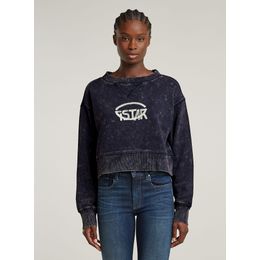 G-Star Raw Longpullover G-STAR "Overdyed Cropped Logo Loose Sweatshirt", Damen, Gr. M, osaka blau gd, Obermaterial: 100% Baumwolle, Pullover Longpullover