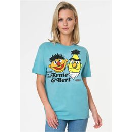 T-Shirt logoshirt "Ernie & Bert Havin Fun", Damen, Gr. L, t&uuml;rkis, 100% Baumwolle, unifarben, normal, Rundhals, Shirts T-Shirt, mit coolem Print