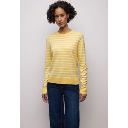 Rundhalspullover Street One, Damen, Gr. 44, bloom gelb, Stoff, 86% Viskose, 14% Polyester, gestreift, normal normal, Rundhals, Rippb&uuml;ndchen, Pullover Rundhalspullover, Rundhalsausschnitt