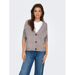 Strickjacke Only "ONLZOEY L/S REGULAR CARDIGAN NCA KNT", Damen, Gr. S, braun (woodsmoke detail:melange), Strick, Obermaterial: 71% Polyacryl, 21% Polyester, 6% Nylon, 2% Elasthan, meliert, regular fit normal, V-Ausschnitt, Rippstrickb&uuml;ndchen, Strickjacken Strickjacke