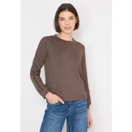Langarmshirt Cecil, Damen, Gr. L (42), urban taupe, Stoff, 50% Polyester, 46% Viskose, 4% Elasthan, unifarben, normal normal, Rundhals, B&uuml;ndchen, Shirts Langarmshirt, mit Tape Detail am &Auml;rmel